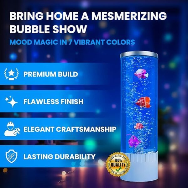 Brewish Bubble Fish Lava Lamp | Desktop Sensory LED Bubble Lamp | Color ...